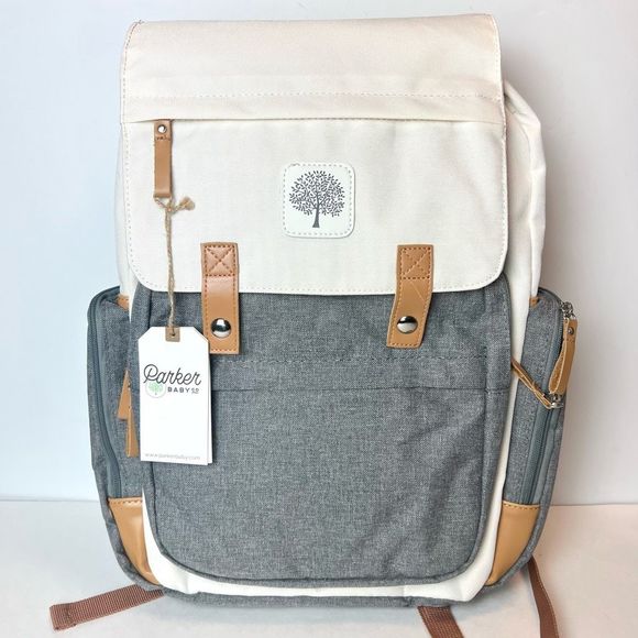Parker | Bags | New Parker Birch Diaper Bag Backpack Bag Cream And Gray ...
